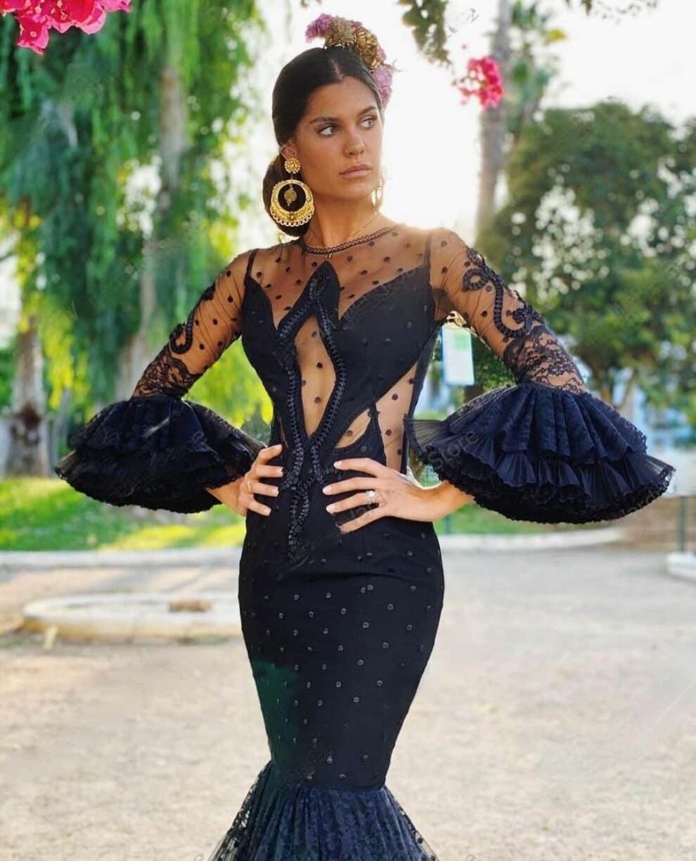 Robe Flamenco Noire Splendide Dentelle • La Robelière